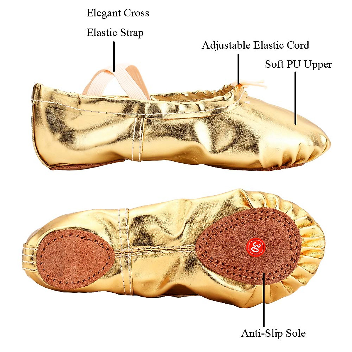 MSMAX Adult Lyrical Ballet Dance Shoes Women Yoga Flat Gold Costume Slippers for Men 9 M US Women