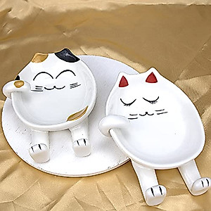 Ceramic Spoon Rest for Kitchen Multifunction Cute Cat Spatula Rack Cooking utensil holder,cover Lid Holder for Stove,Kitchen Decor Gift (yellow cat)