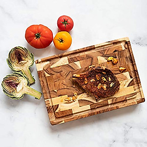Villa Acacia Large Wood Cutting Board with Juice Groove, 2.5 Inch Thick, 17x12 Inch End Grain Block