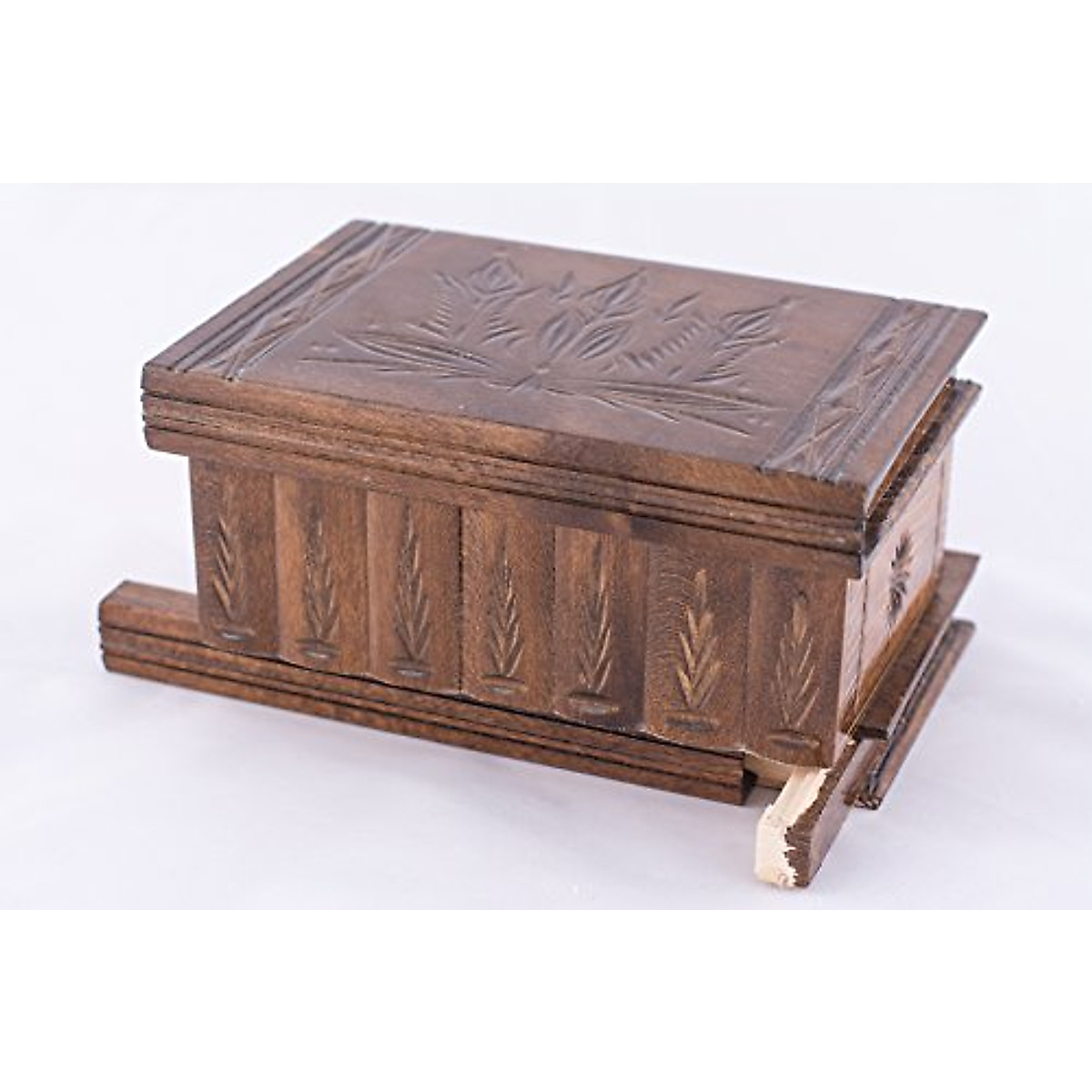 Kalotart Jewelry and Secret Box 2 in 1 - Handmade Wooden Case with Hidden Key and Removable Compartments - Beautiful Classical Wooden Carved Jewelry Lock Box (All brown)