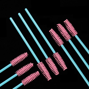 300 Pack Disposable Mascara Wands Eye Lash Brushes Eyelash Extension Tool Makeup Brush Kit, Blue/Pink