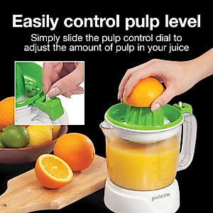 Proctor Silex Electric Citrus Juicer Machine, 34 oz., for Orange, Lemon, Grapefruit Juice, White & Green (66337)