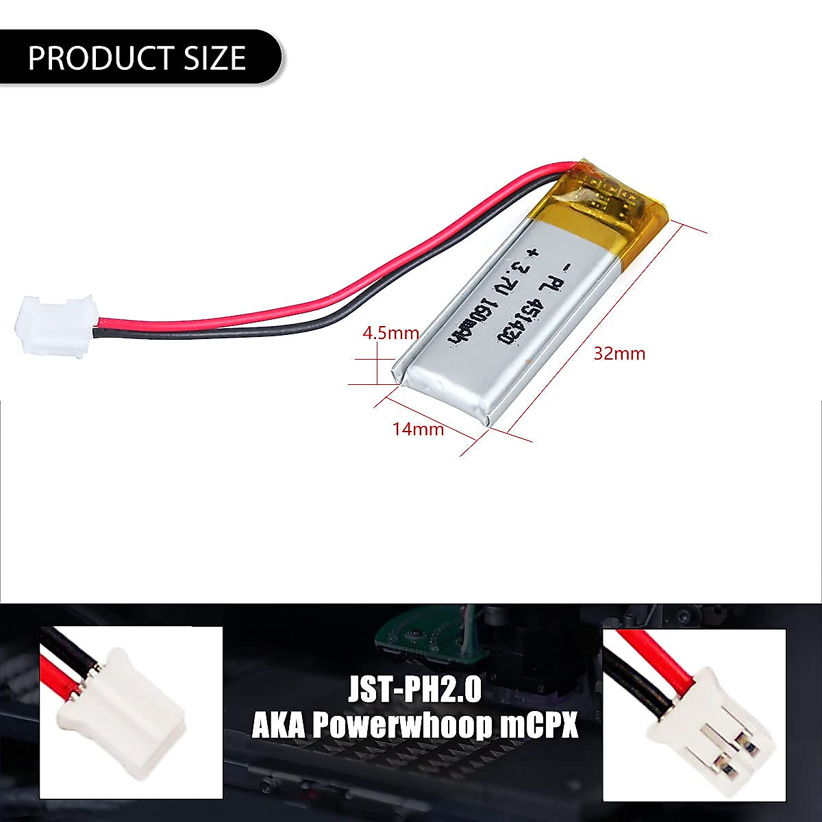 YDL 3.7V 160mAh 451430 Lipo Battery Rechargeable Lithium Polymer ion Battery Pack with JST Connector