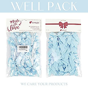 AIMUDI Baby Shower Ribbon Twist Tie Bows 2.5" Premade Blue Bows for Baby Shower Decorations for Boy Pre-Tied Baby Blue Bows for Treat Bags Ribbon for Gender Reveal Bows for Gift Wrapping - 50 Counts