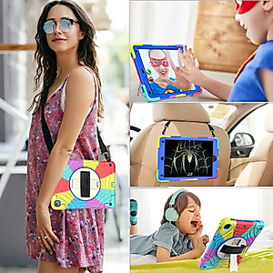 LTROP iPad 6th/5th Generation Case(2018/2017), iPad Air 2 Case, iPad 9.7 Inch Case, Shockproof Kids Case with Screen Protector/Shoulder Strap/Swivel Kickstand for iPad 6th/5th Gen/Air 2, Colorful