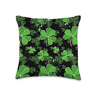 BoredKoalas St Patricks Day Throw Pillow Gifts Shamrock Three Leaf Clover Pattern Lucky St Patrick Day Throw Pillow, 16x16, Multicolor