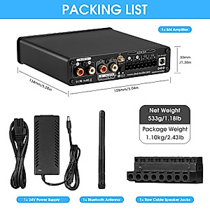 4 Channel Bluetooth Amplifier, 50W x 4 Audio Power Amp, Hi-Fi Home Stereo Speaker Receiver [Douk Audio M4]