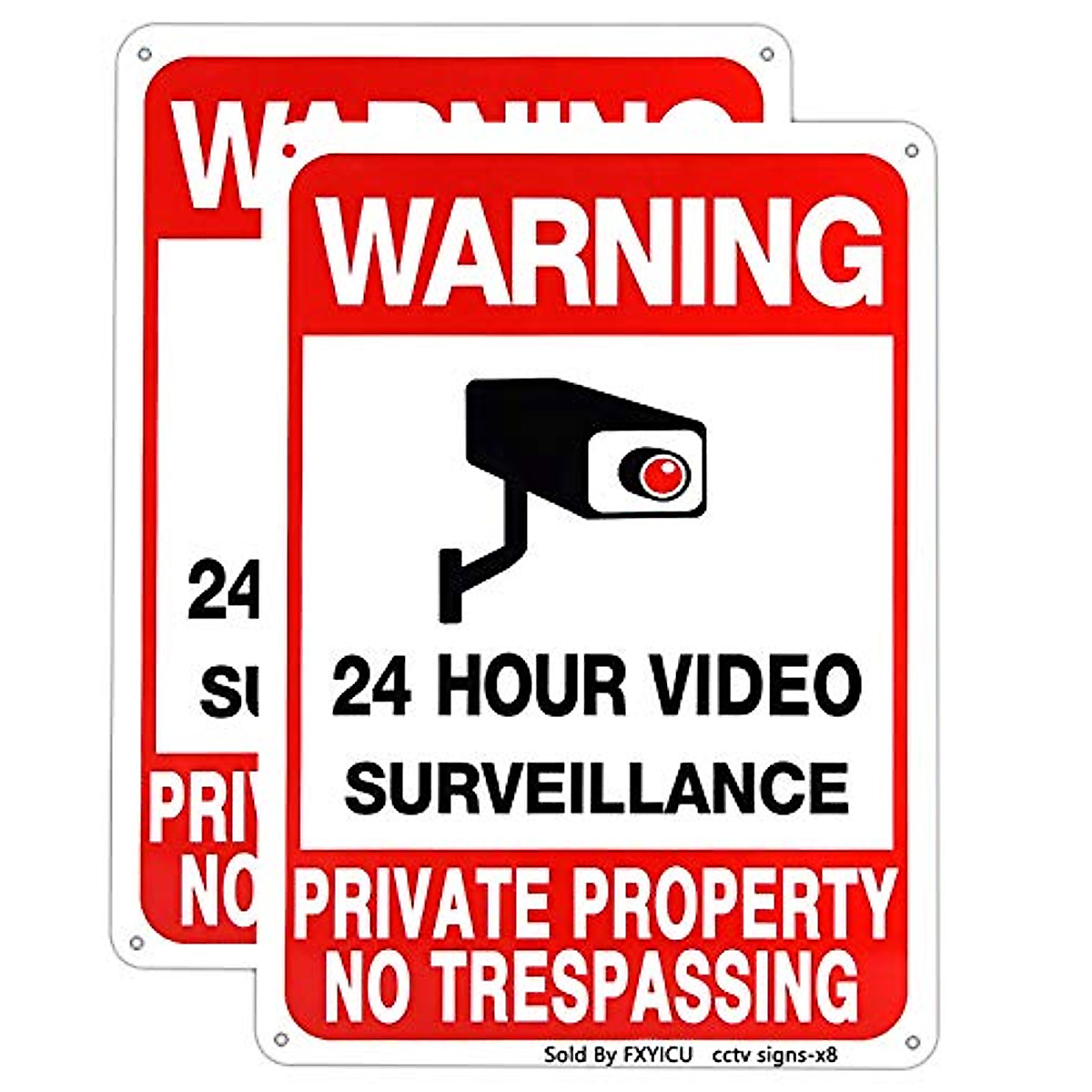 Large No Trespassing Signs Private Property Metal,Warning 24 Hour Video Surveillance Sign 10x14 Aluminum UV Printed,Durable/Weatherproof Up to 7 Years Outdoor for Home and Business (2-Pack)