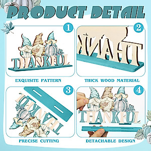 Quzzil 6 Pcs Thanksgiving Wooden Sign Blue Autumn Table Decoration Pumpkin Centerpieces Hello Fall Tabletop Decor for Harvest Farmhouse Home Tables Decor Thanksgiving Theme Party Decorations Supplies