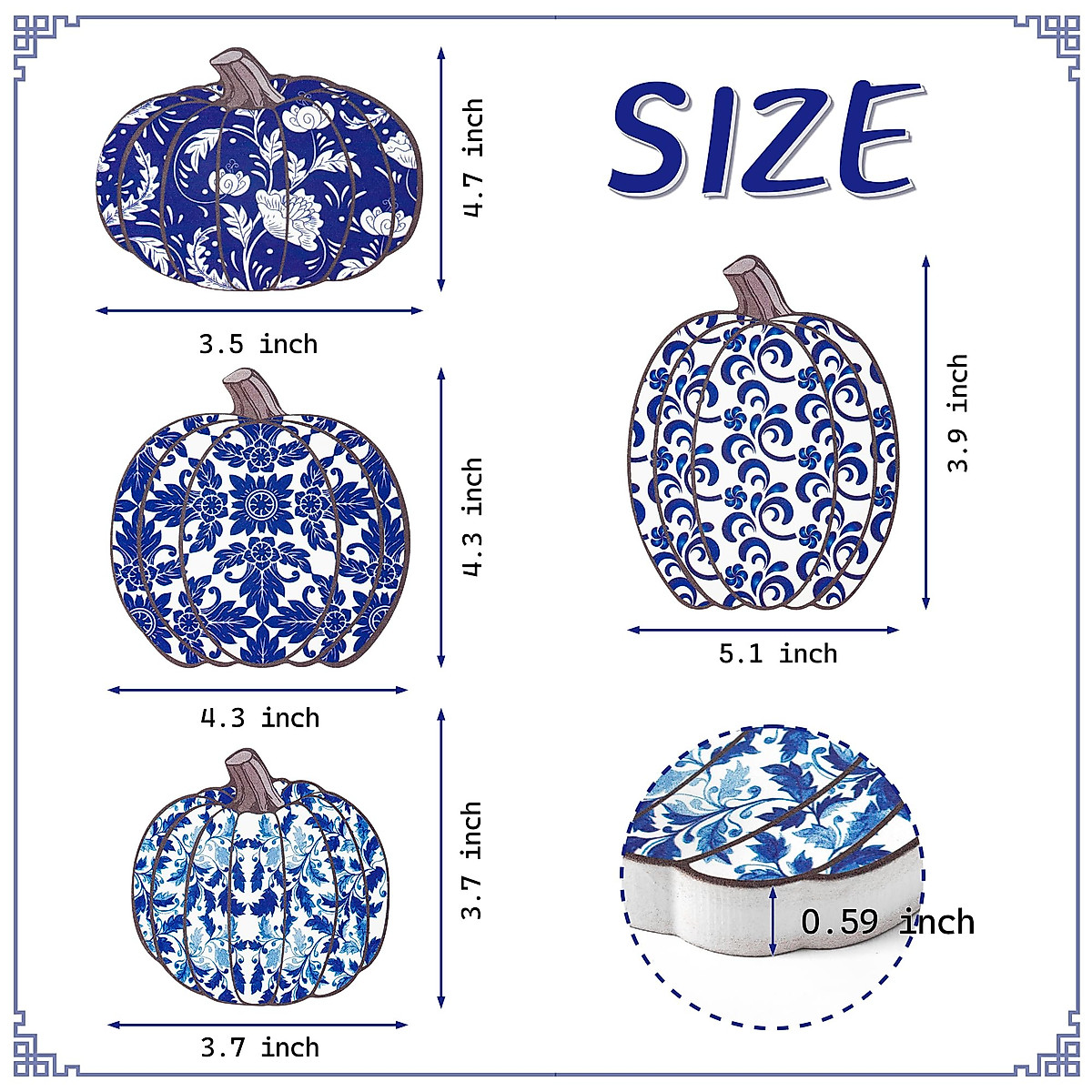 WATINC 4PCS Fall Pumpkin Wood Centerpiece Table Decor, Autumn Thanksgiving Tiered Tray Decorations, Chinoiserie Pumpkin Block Set, Halloween Rustic Harvest Party Wooden Sign for Home (Double Printed)