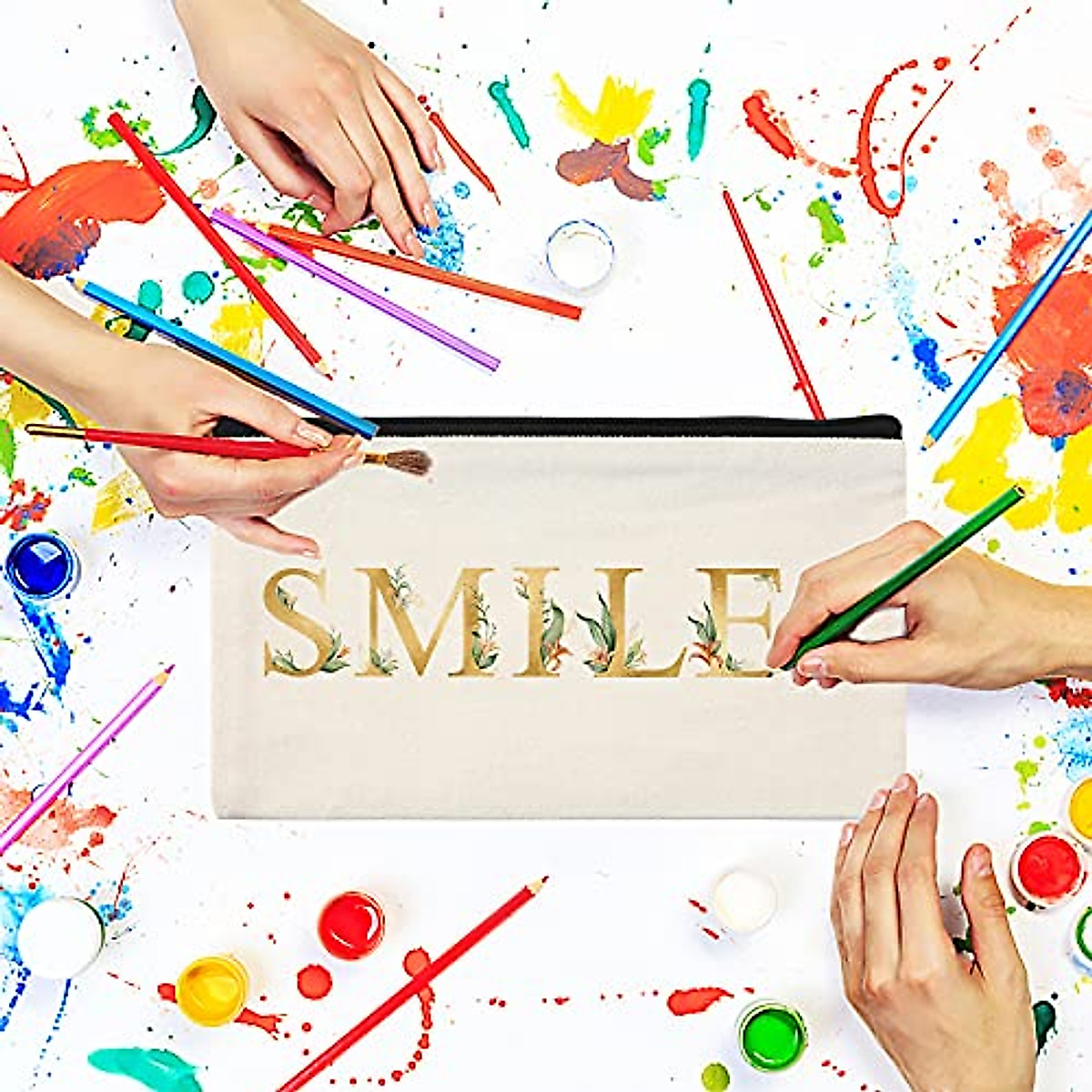 SEPGLITTER 4PCS Blank DIY Craft Bag Canvas Pouch Zipper Pen Pencil Case Cotton Invoice Pouch Bulk Cosmetic Bags for Makeup Travel Toiletry Storage 8.3 × 4.7 Inch（White）