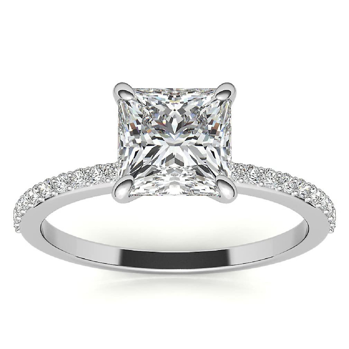 10K Solid White Gold Handmade Engagement Rings 2.5 CT Princess Cut Moissanite Diamond Solitaire Wedding/Bridal Ring Set for Women/Her Propose Ring (10.5)