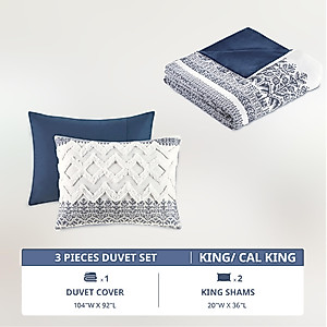 INK+IVY King Duvet Cover Set, Chic Chevron Chenille Tufting Accent, Boho Duvet King Set, All Season, Lightweight Cotton Duvet King Set Bedding Cover, 2 Shams, Mila, King/Cal King Navy 3 Piece