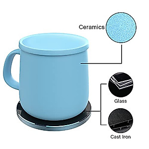 APEKX Auto On/Off Gravity-Induction Coffee Mug with Intelligent Temperature Control 113°F/45°C Cup Warmer Self-Heating with Wireless Charging Function Gifts for Home Office (Mug Included) Blue