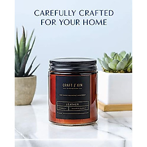 Leather Candle | Premium Scented Candles for Men & Women | All-Natural Soy Candles, Rustic Home Decor Scented Candles | Ultra Clean Burn Amber Jar Candles, Aromatherapy Candles
