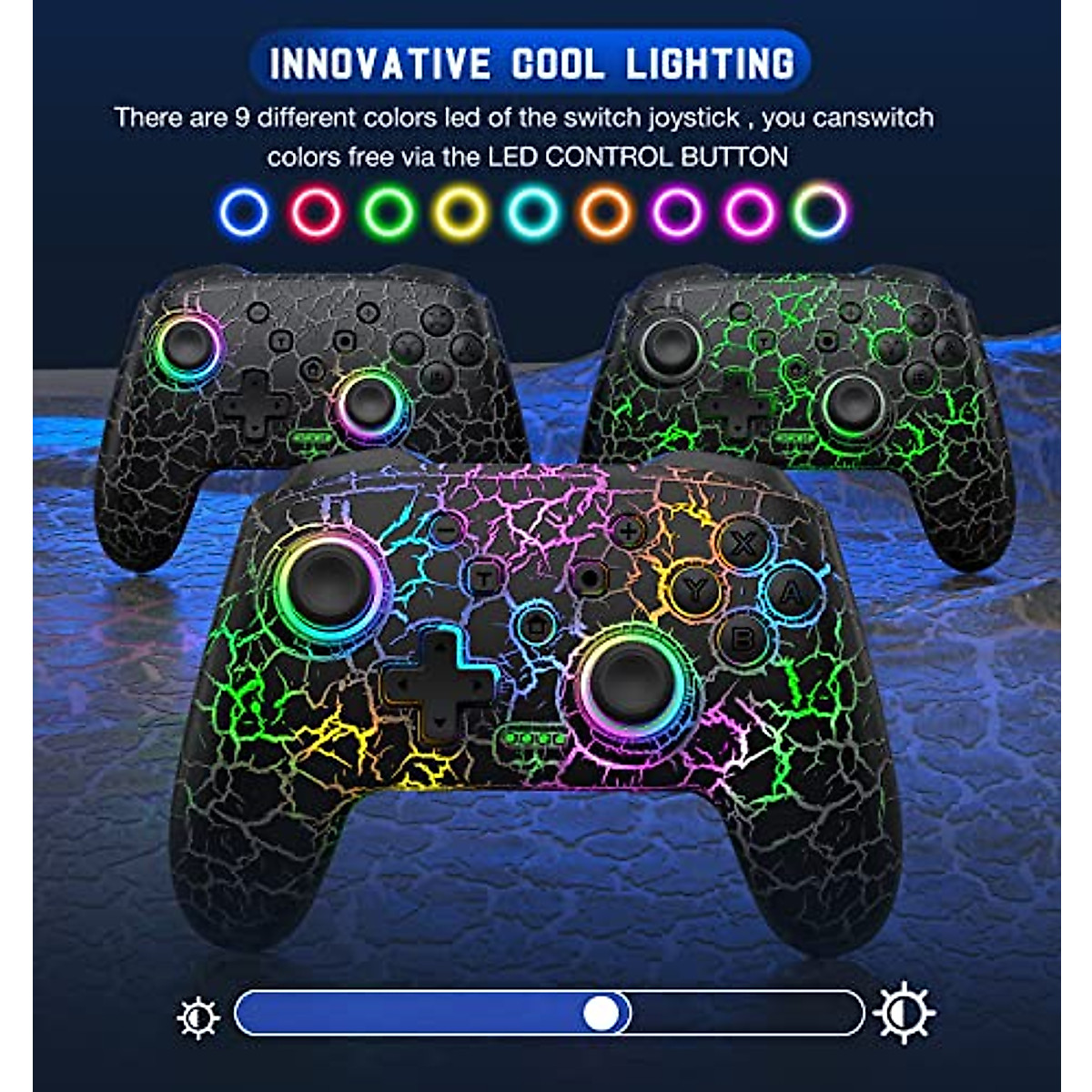 Gammeefy Switch Controller, Wireless Switch Pro Controller for Nintendo Switch/Lite/OLED, 9 Color Adjustable LED Switch Remote Compatible with PC/Android/IOS with Programmable Function