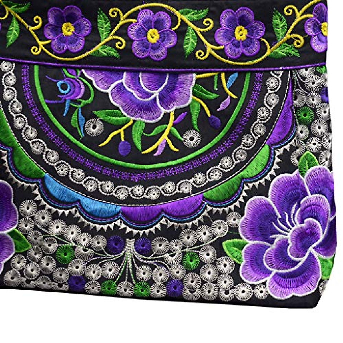 Canvas Floral Hobo Tote Bags for Women Stylish Casual Shoulder Handbag Ethnic Embroidery Purse