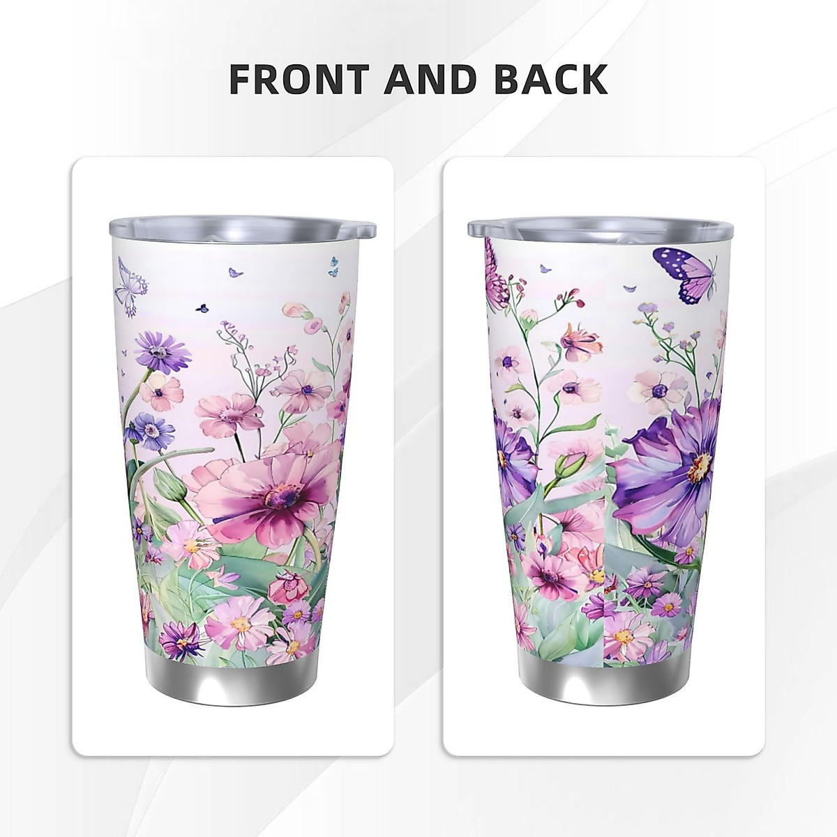 AYCZN Butterfly Daisy 20 OZ Tumbler Stainless Steel Travel Coffee Mug, Spring Floral Insulated Water Bottle with Lid and Straws Leakproof Thermal Cup