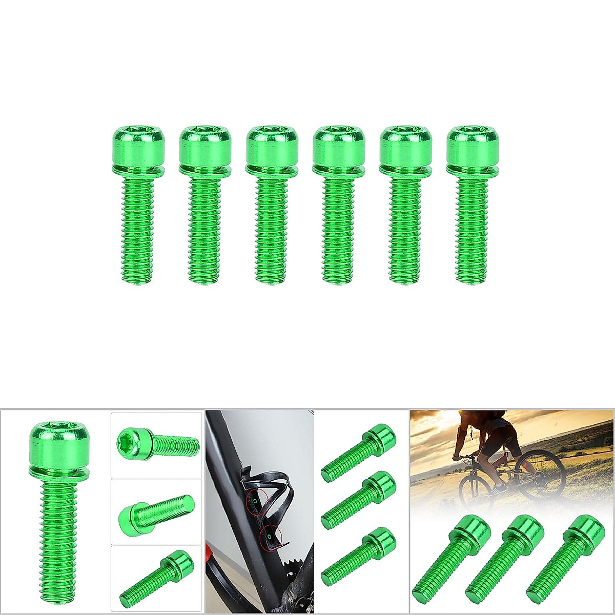 6pcs M5x25mm Bike Water Bottle Cage Bolts, Titanium Alloy M5 Hex Socket Tapping Screw for Bottle Holder Bracket Rack Cycling Bracket Bolt for Bike Bottle (Green)