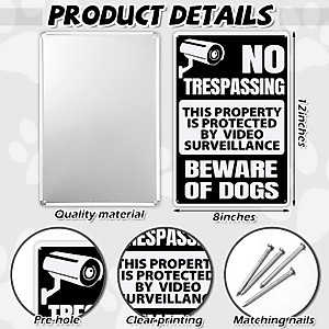 Loopeer 2 Pieces Beware of Dog Sign for Fence Lawn Funny Warning Decor No Trespassing Sign Metal Rustproof Warning Signs Dog Warning Metal Tin Signs for Fence Garden Yard Signs Outdoor Indoor