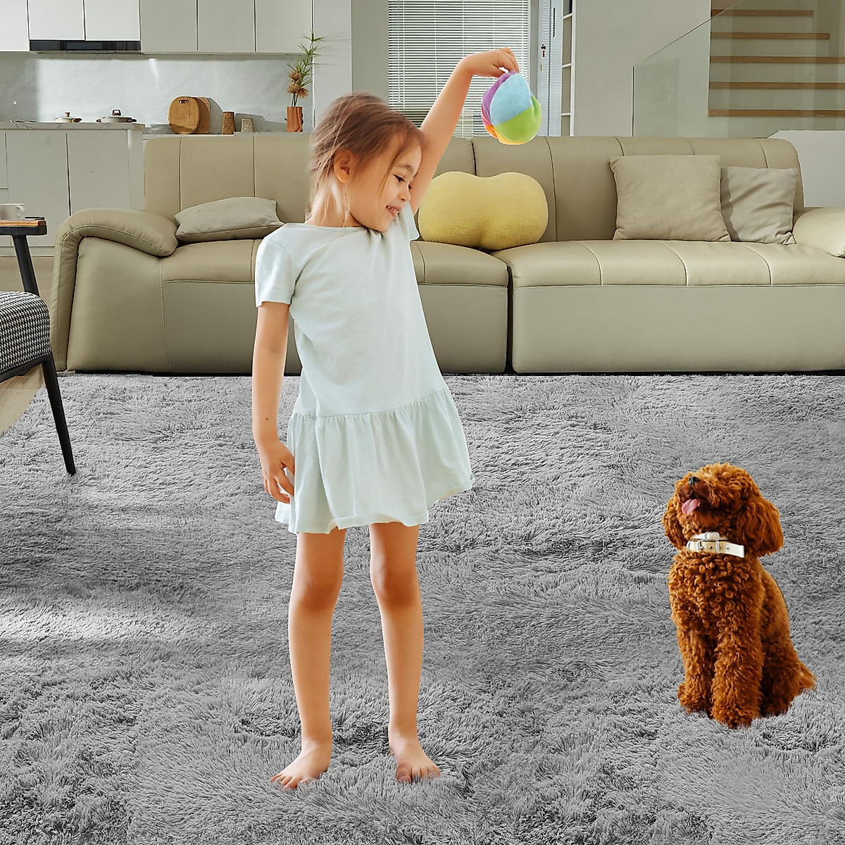 Ultra Soft Rug for Living Room, 5X8 Ft Grey Fluffy Shag Area Rug for Bedroom, Modern Shaggy Carpets Fuzzy Rug for Teens Dorm Nursery Home Decor Aesthetic, Upgrade Anti-Skid Durable