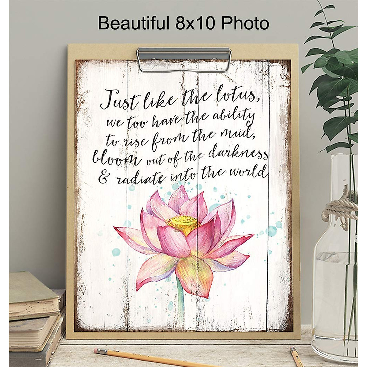 Inspirational Zen Art Print - 8x10 Motivational Lotus Wall Art Photo - Unique Spiritual Home Decor for Yoga Studio, Bathroom, Bedroom - Gift for Women, Meditation Buddha Fans - Unframed Poster