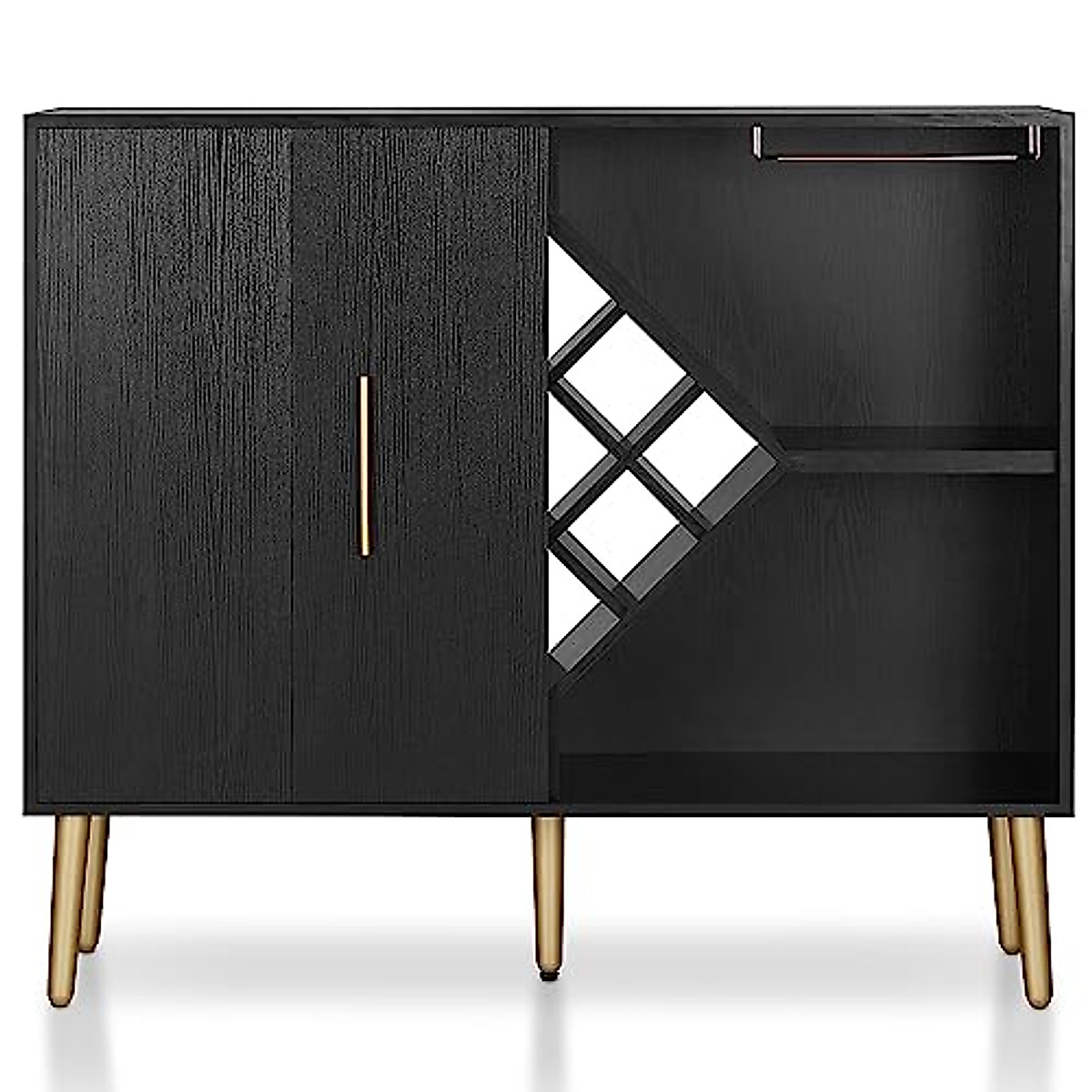 24/7 Shop at Home Danforth Modern 48 in. Wood 4 Shelves Buffet, Sideboard with Bifold-Door, Wine Bottle Holder, Stemware Rack for Dining Room, Kitchen, Black