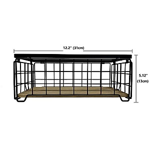 Metal Wire Storage Basket Bin for Toilet Paper, Coffee Pod cups, Towel, Shampoo, Toilet Tank Tray Decor Box, Kitchen basket for Countertop Cabinet Laundry, Bathroom Basket Toilet Tray- Black SHIN·YIK