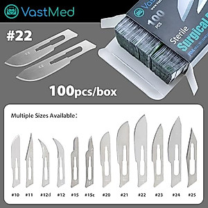 200PCs Dental Grade #22 Stainless Steel Sterile Surgical Blades by VASTMED | Individually Wrapped High Stainless Steel Dermablade Surgical Blade