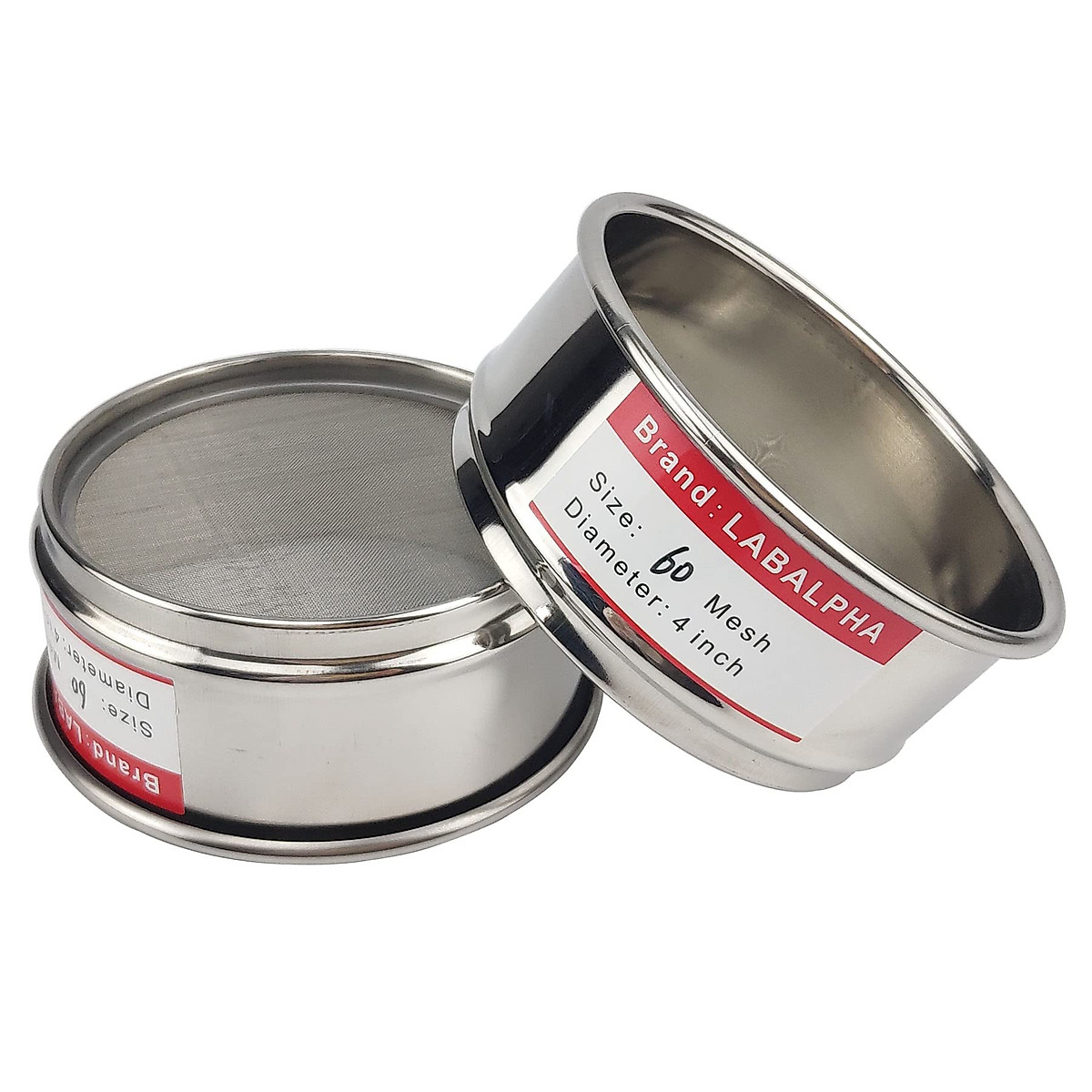 LABALPHA 60 Mesh Lab Sieves, Test Sieve #60 Mesh, 4'' Diameter, 304 Stainless Steel Wire Cloth (0.3mm)