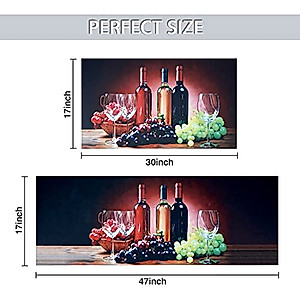 DOZARMOTA Red Wine Kitchen Rug 2 Piece Set, 3D Wine Kitchen Rugs and Mats Non Skid Washable for Floor Anti-Fatigue Kitchen Mat, Wine Glass Kitchen Decor Mat 17"x47"+17"x30"