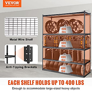 VEVOR Storage Shelving Unit, 5-Tier Adjustable Storage Shelves, 60" L x 24" W x 78" H Heavy Duty Garage Storage Shelves, Metal Shelves for Kitchen Pantry Basement Bathroom Laundry
