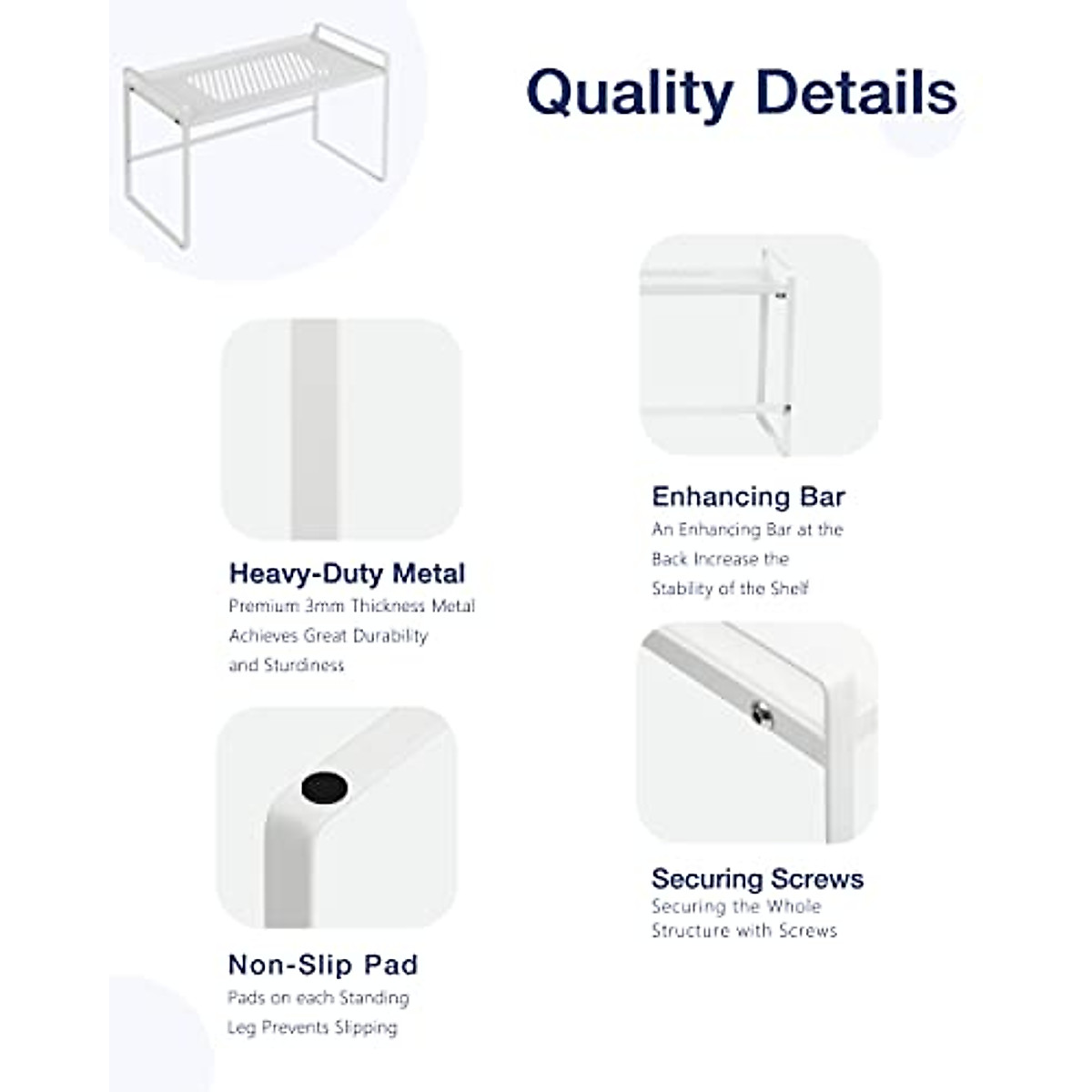 Nxconsu 2Pack Cabinet Shelf Organizer Storage Rack Shelf Riser for Kitchen Pantry Cupboard Bathroom Under Sink Counter Countertop Desk Space Saver Freestanding Heavy Duty Nonslip Leak White