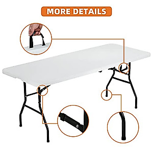 HKLGorg Folding Table 6 Ft Heavy Duty Fold Up Table Camping Working Table Indoor Outdoor Plastic Folding Table Utility Party Dining Table Easy to Assemble with Lock Function White