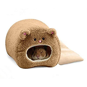 TOPINCN Hamster Bed, Winter Warm Cushion Fleece Hanging Cage Cute Hamster House Pet Nest Cute Cartoon Soft Warm House Hamster Mouse Small Animal Cave Home Hammock (Dark Brown)