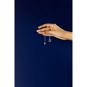 Jewelili Star Pendant Necklace in Sterling Silver 1/5 Cttw Natural White Round Diamonds 18" Rolo Chain