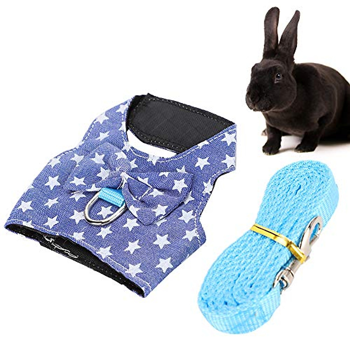 TOPINCN Rabbit Harness with Lead Set Cute Bow Tie Vest Harness Adjustable Pet Chest Walking Harness for Bunny Hamster Ferret and Small Animals(S)
