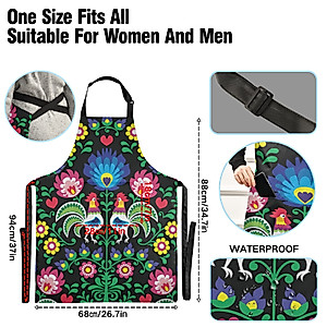 xigua Polish Folk Art Pattern Apron Larger Size Cooking kitchen Baking Unisex Aprons, Aprons for Women with Pockets
