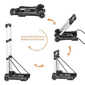 Generic Folding Luggage Cart Lightweight and Aluminum Alloy Travel Trolley 40kg/88lbs Load Capacity for Luggage, Personal, Travel, Moving and Office Use, Silver, Black