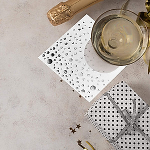 Stylish 5x5 Inch Silver Napkins - 100 Pack of White and Silver Cocktail Napkins - Disposable 3 Ply Beverage Napkins or Dessert Napkins - White Party Napkins for Wedding Napkins for Reception…