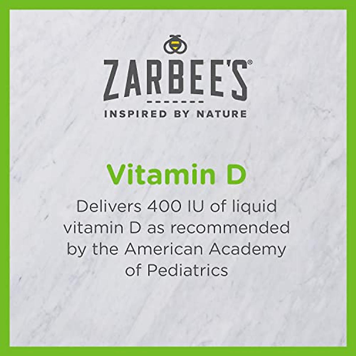 Zarbee's Vitamin D Drops for Infants, 400IU (10mcg) Baby & Toddler Liquid Supplement, Newborn & Up, Dropper Syringe Included, 0.47 Fl Oz