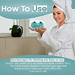 2PCs Bath Sponges for Shower Women - Bath Loofah Sponges for Shower - Body Sponges for Shower with Travel Case - Exfoliating Sponges for Body - Sea Sponges for Bathing - Shower Accessories for Women