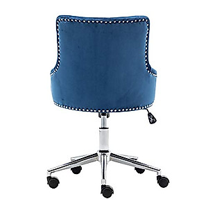BTEXPERT Home Office Arm Adjustable Navy Tufted Leisure Nail Head Trim Upholstery Bedroom Study Desk Task Chair, Blue Velvet Chrome Base