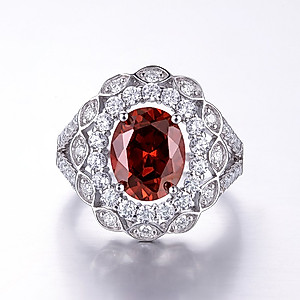 Merthus 8x10mm Oval Cut Simulated Spessartine Garnet 925 Sterling Silver Statement Flower Ring for Women Size 7