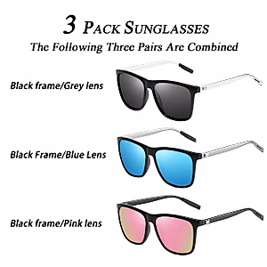 Men's and women's fashion square frame aluminum magnesium leg polarized sunglasses UV400 protection (L-A387 black+blue+pink)