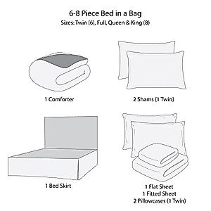 HEVUMYI Queen Comforter Set 8 Pieces, All Season Reversible Bed in a Bag Queen, Ultra Soft Bedding Sets with Comforter, Flat Sheet, Fitted Sheet, Bed Skirt, Pillowcases & Pillow Shams (Dark Gray)