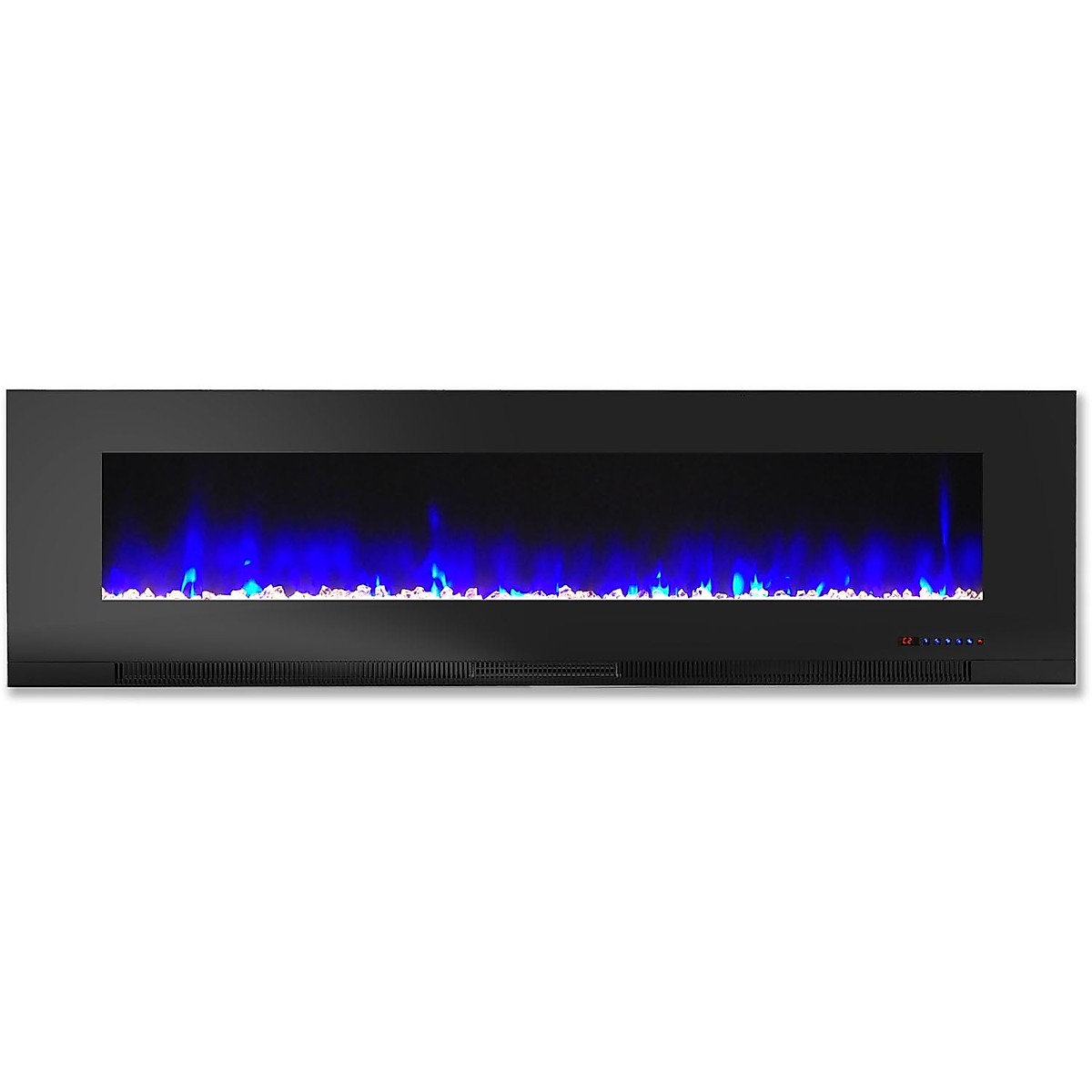Hanover Fireside 60'' Wall Mounted Electric Fireplace with Crystal Rock Display and LED Multi-Color Realistic Flame, Modern Wall Fireplace Heater for Home and Office with Remote Control in Black