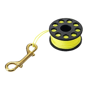 Trident Finger Reel with Brass Clip Wreck Scuba Diving Tech Spool Reel, Medium 100 FT - 100' Reef Finger Reel - Yellow