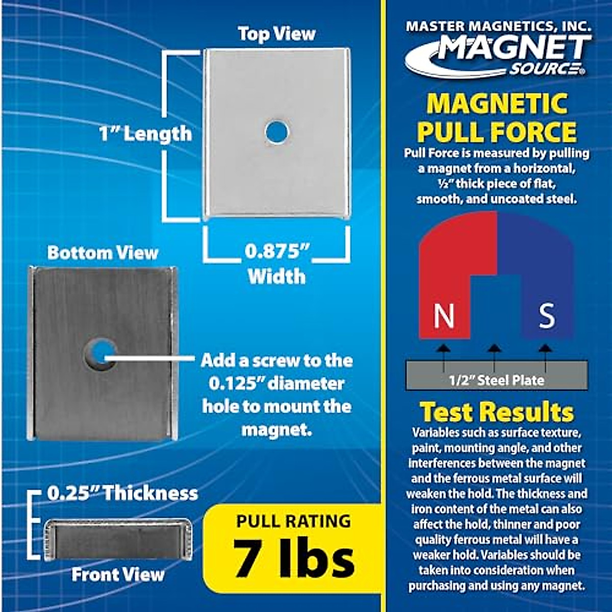 Master Magnetics Ceramic Latch Magnet Assemblies - Rectangular with Center Hole, Zinc Plated, 1" Length, 0.875" Width, 0..25" Height, 7 Pound Pull, Silver, Pack of 20, CA403CNX20