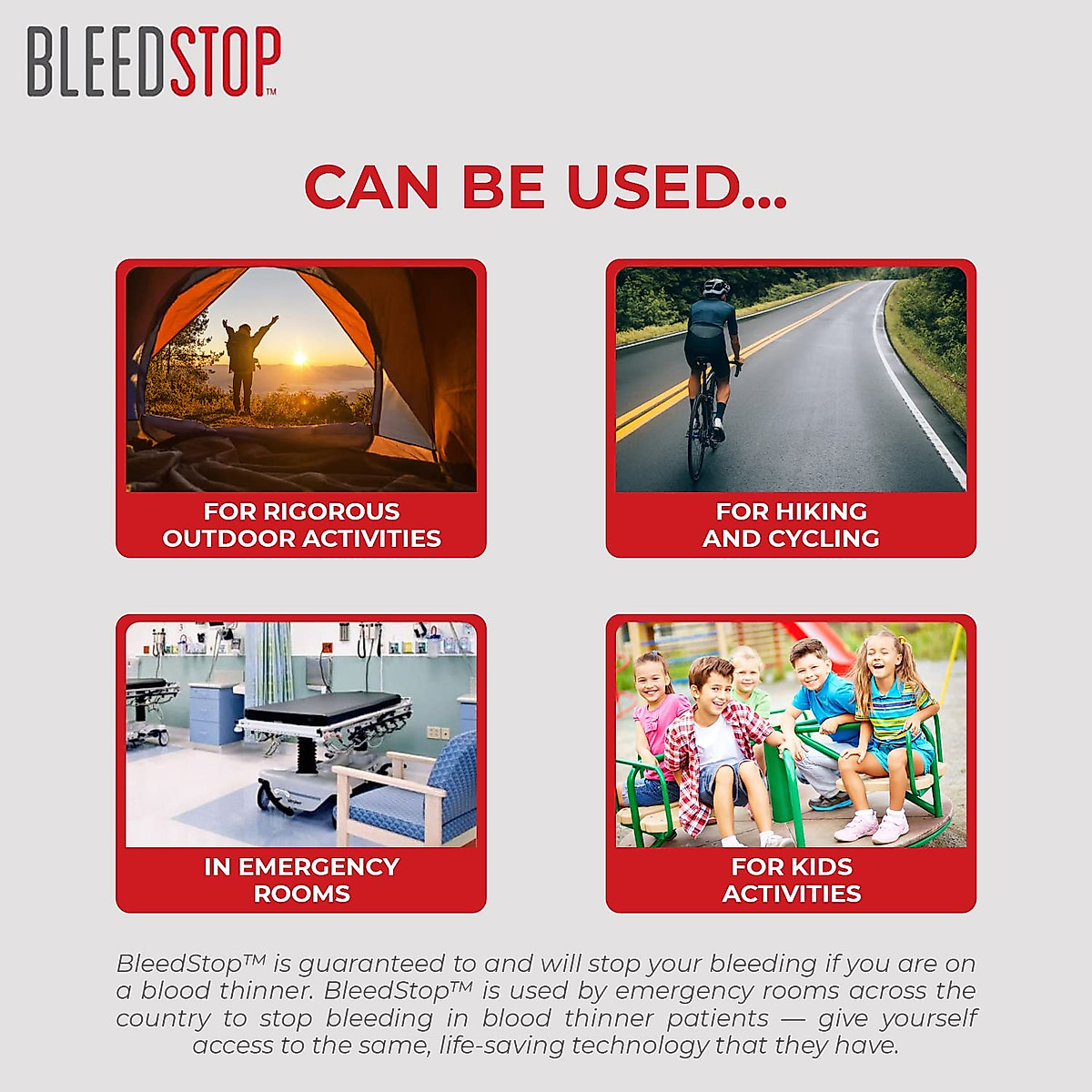 BleedStop™ First Aid Powder for Blood Clotting, Trauma Kit, Blood Thinner Patients, Camping Safety, and Survival Equipment for Moderate to Severe Bleeding Wounds or Nosebleeds (Double 4 Pack 15g)